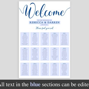 Royal Blue Wedding Seating Chart Template 15 Tables - Etsy