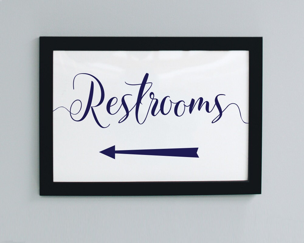 Wedding Restrooms Sign Navy. Directions Toilets Left & Right Arrows ...