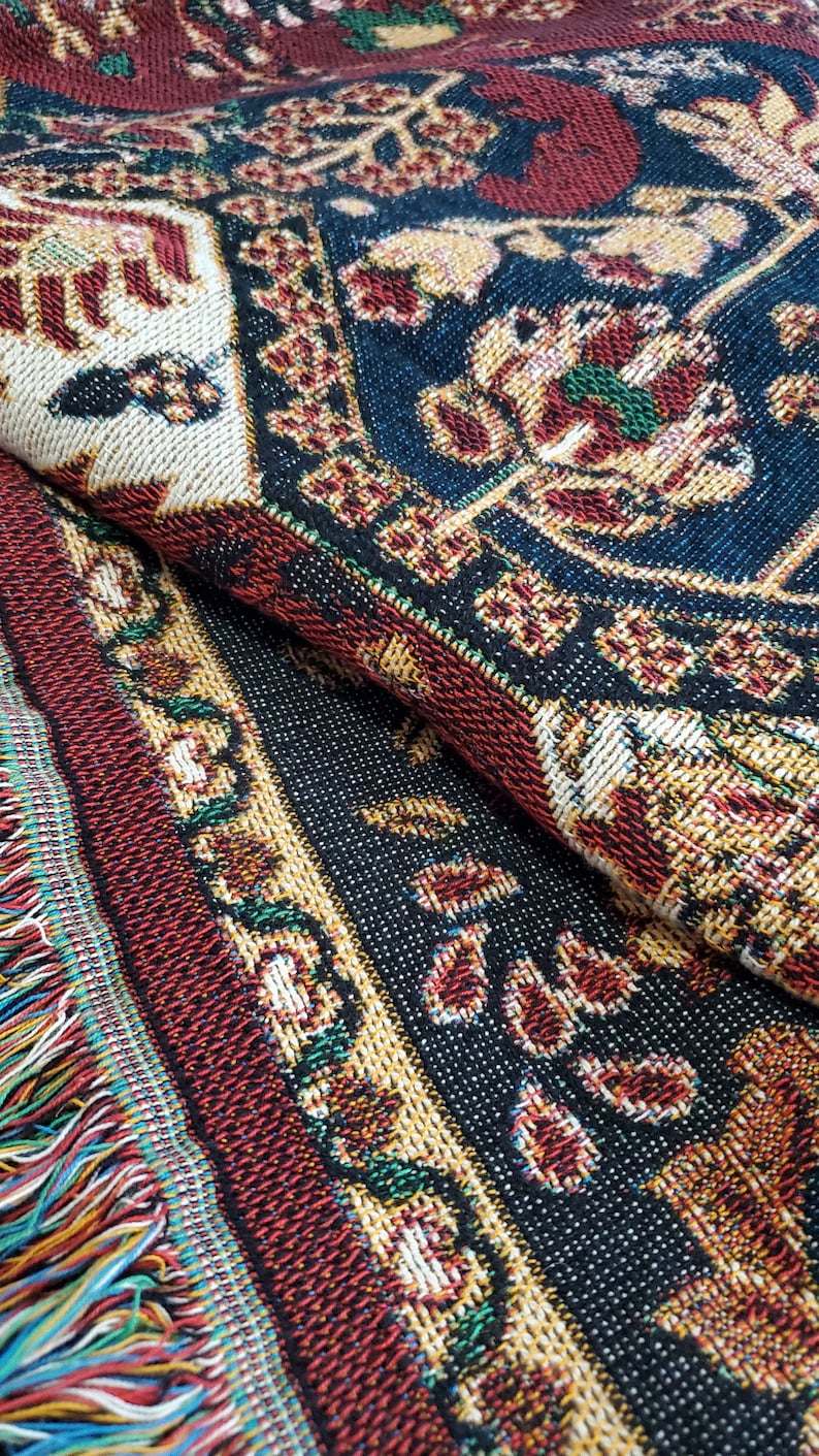 Persian Rug Style Woven Blanket, Arabesque Pattern Throw Blankets ...