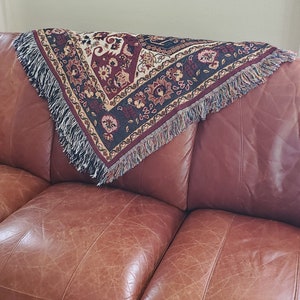 Persian Rug Style Woven Blanket, Arabesque Pattern Throw Blankets ...