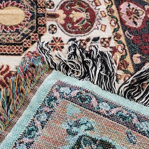 Persian Rug Style Woven Blanket, Arabesque Pattern Throw Blankets ...