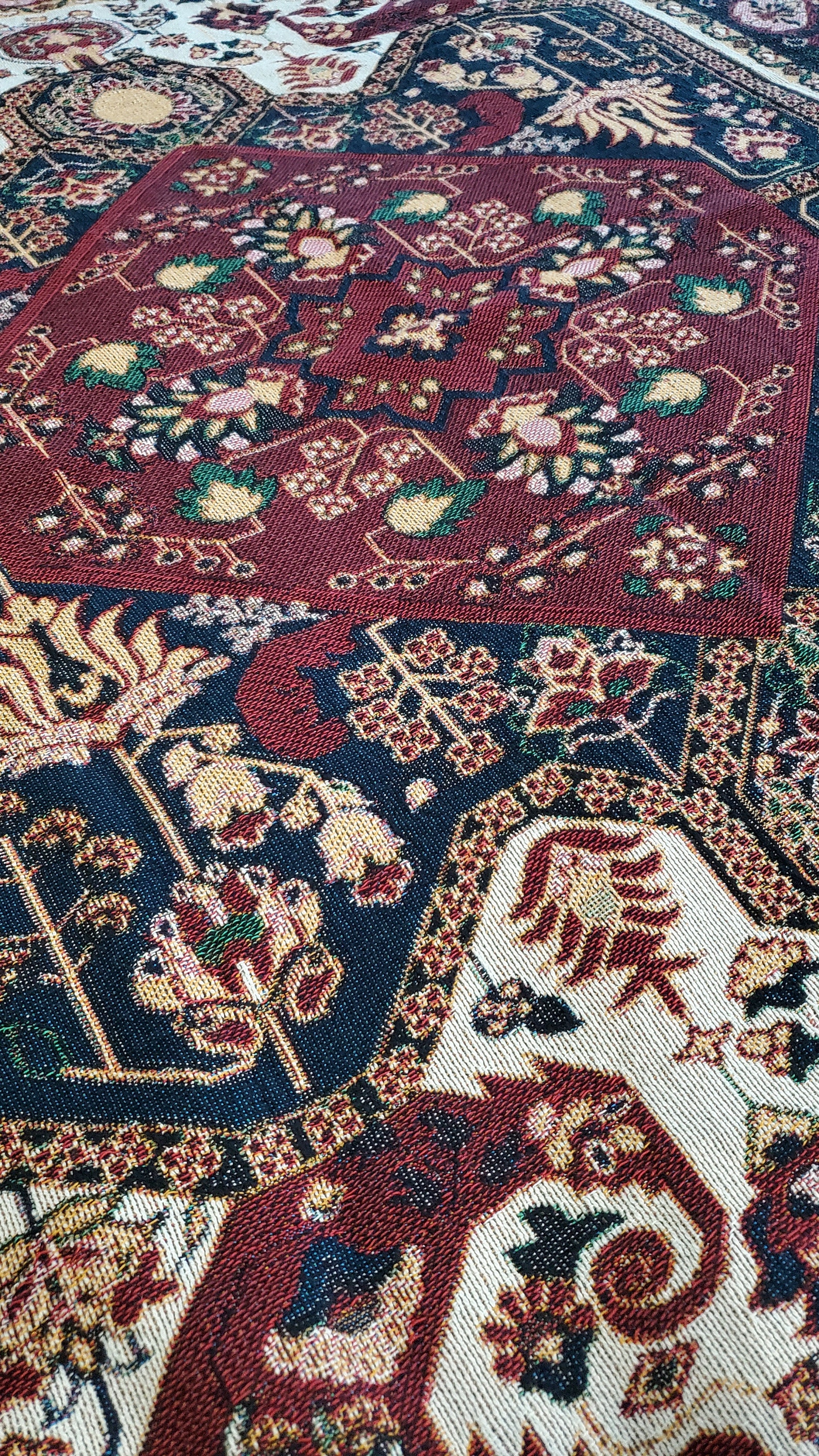 Persian Rug Style Woven Blanket, Arabesque Pattern Throw Blankets ...