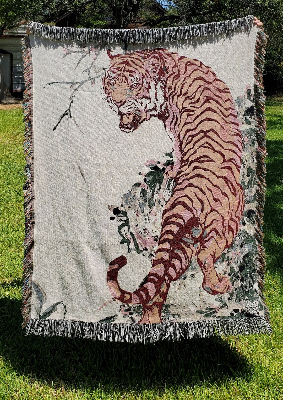Tiger Woven Throw Blankets, Woven Tapestry, Chinese Decor, Big Cat ...