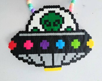 Kandi Necklace ~ Alien UFO Kandi Perler Bead Stencil ~ Rave Jewelry ...