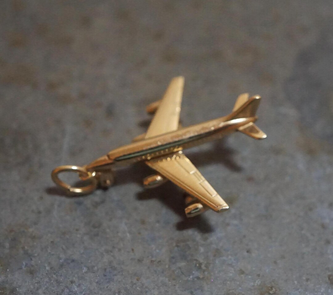Solid Gold Jet Airplane Charm 14k Pendant, Moving Wheels,*read ITEM ...