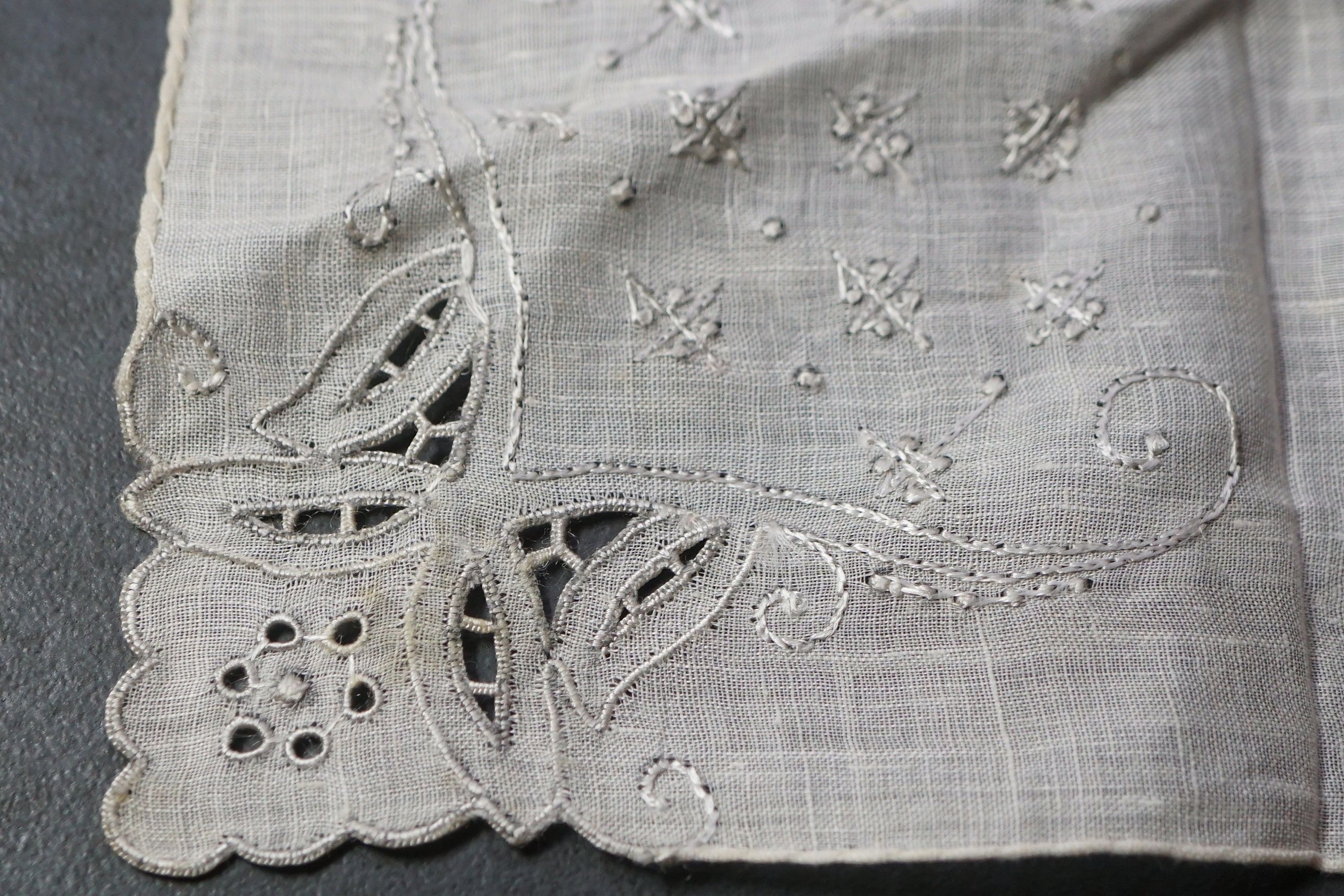 Vintage, Silver, Embroidered, Cutwork, Linen, Mideira, Hand Made Linen ...