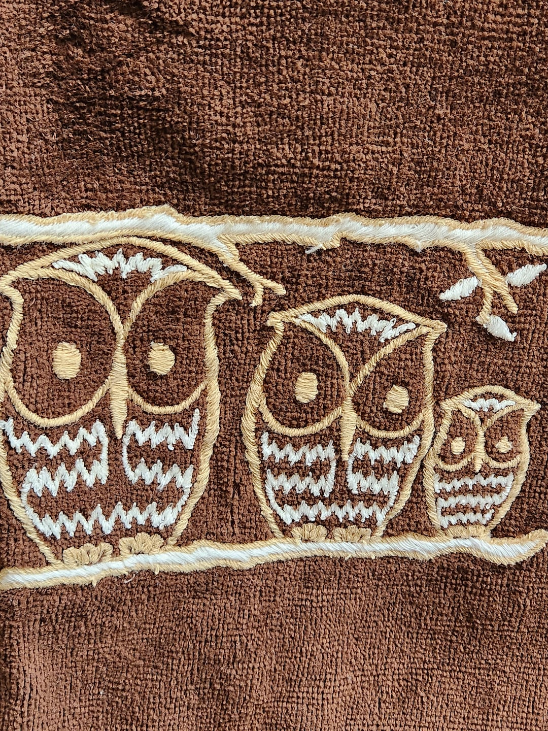 Vintage Embroidered Owl Towel Set, Large Set, Grosgrain Trim, Owl Decor ...