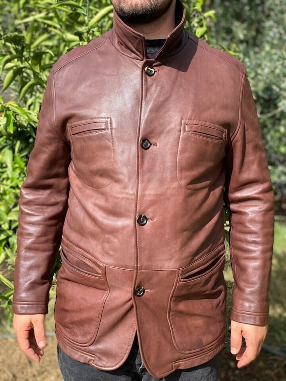 Canali Leather Limited Trench Coat Jacket Long Parka … - Gem