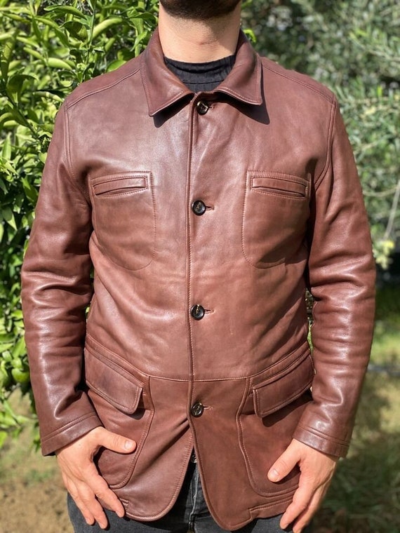 Canali Leather Limited Trench Coat Jacket Long Parka … - Gem