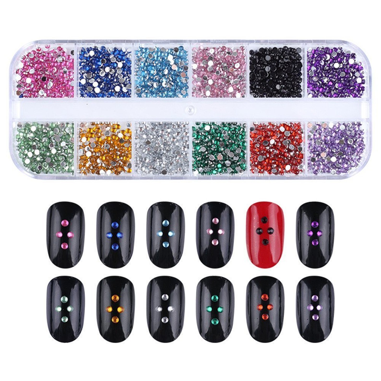 Nail Rhinestones Kit Multi-size Gems Metal Nail Rivets Studs (3, 4 or 5 ...