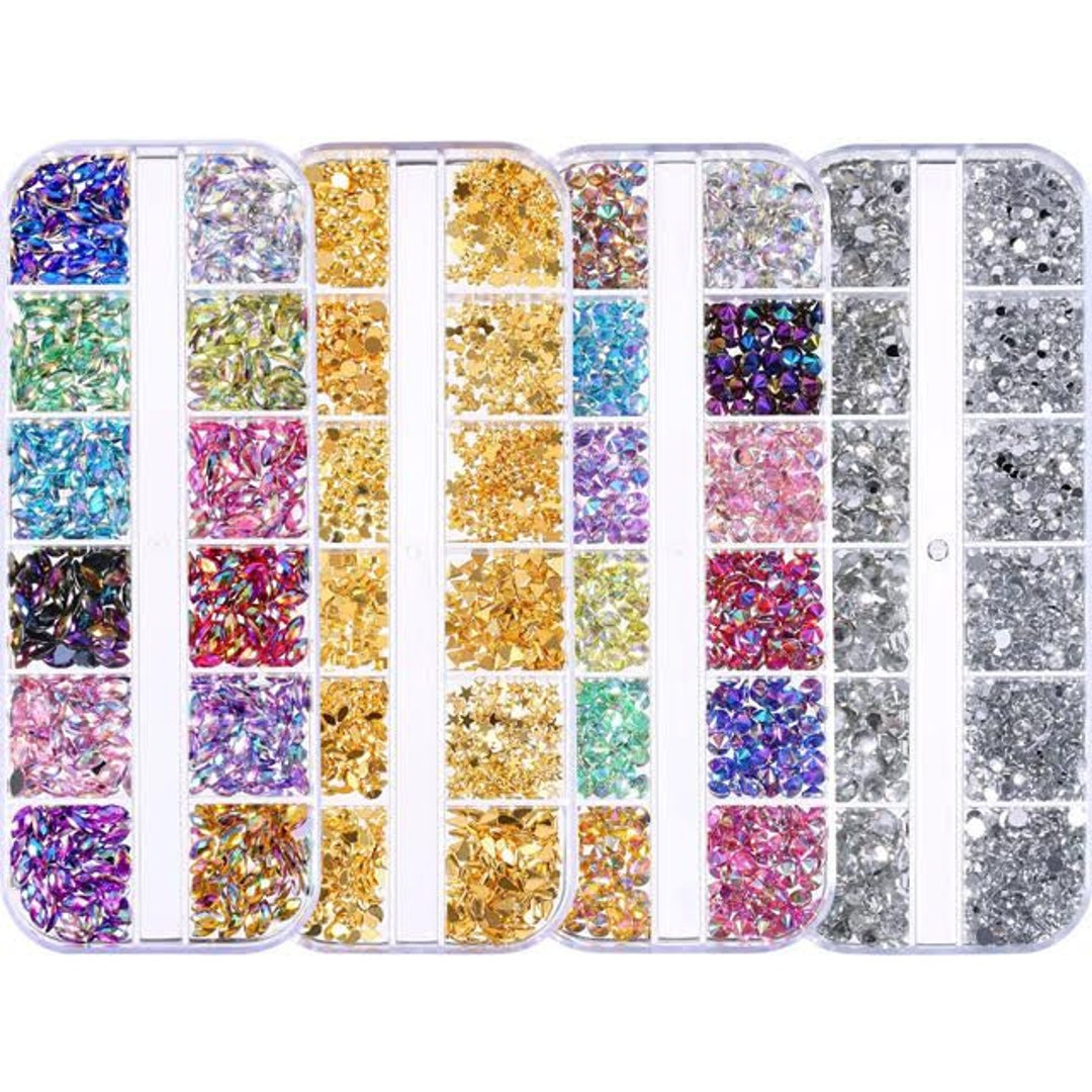 Nail Rhinestones Kit Multi-size Gems Metal Nail Rivets Studs (3, 4 or 5 ...