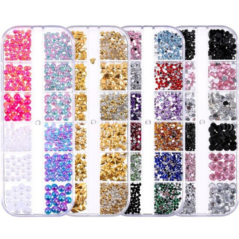 Nail Rhinestones Kit Multi-size Gems Metal Nail Rivets Studs (3, 4 or 5 ...