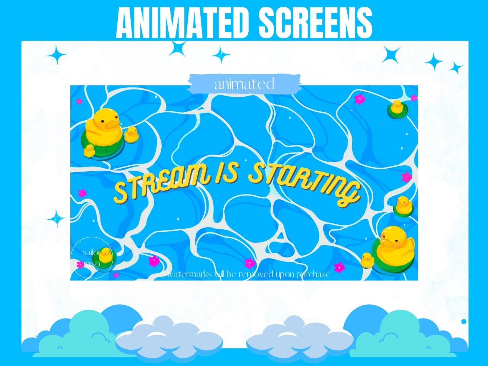 X3 Animated Twitch Cozy Kawaii Rubber Ocean Blue Ducks Screens | Twitch ...