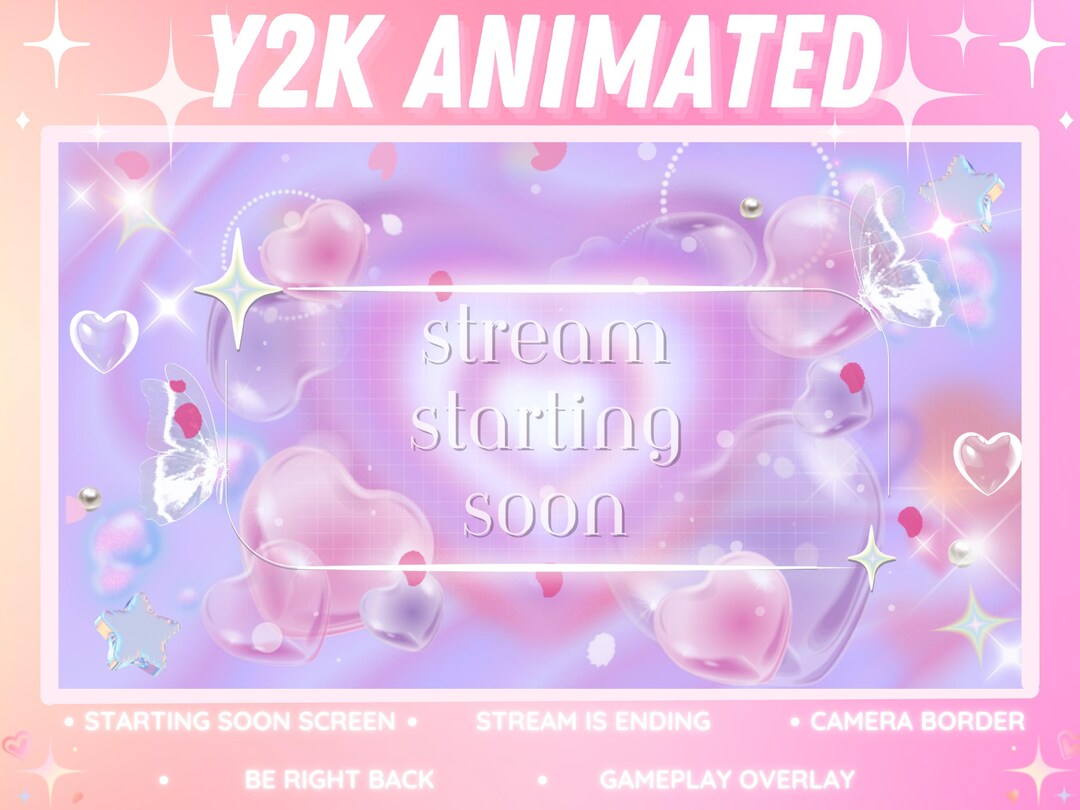 Animated Kawaii Y2K Twitch Overlay | Pink and White Butterflies ...