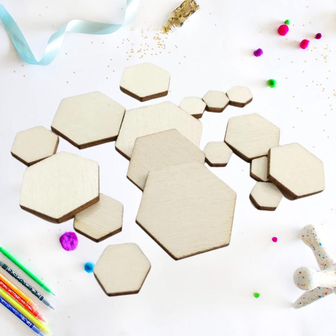 100 Unfinished Wooden Hexagon Blanks – Multiple Size Options – DIY ...