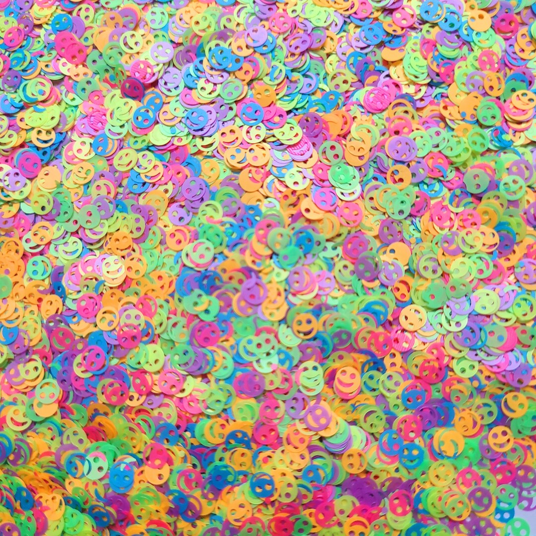 Smiley Face Neon Glitter Multi Color Face Glitter Sequins, Polyester ...