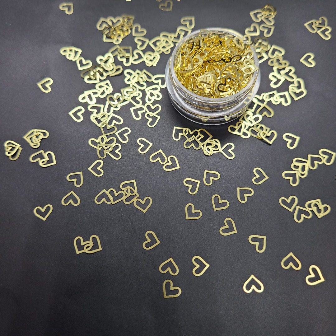 Heart Slices, Metal Heart Nail Art Slices, Gold Hollow Heart, Nail Art ...