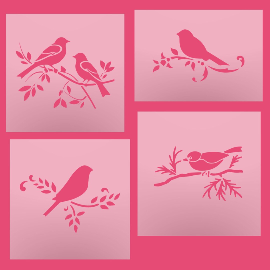 Nature-inspired Bird on Branch Stencil- Whimsical Birds on Branch ...