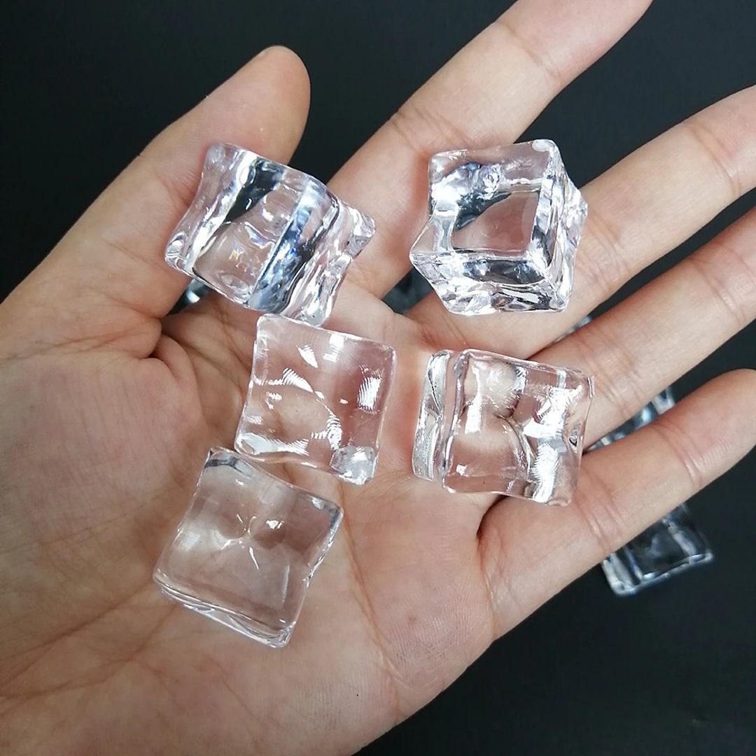 5pcs Glass CLEAR 24mm ICE CUBES Cabochons, Crystal Clear Transparent ...