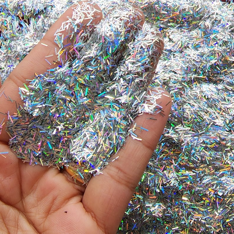Silver Holographic Tinsel Glitter, Strip Glitter, Nail Art Glitter ...