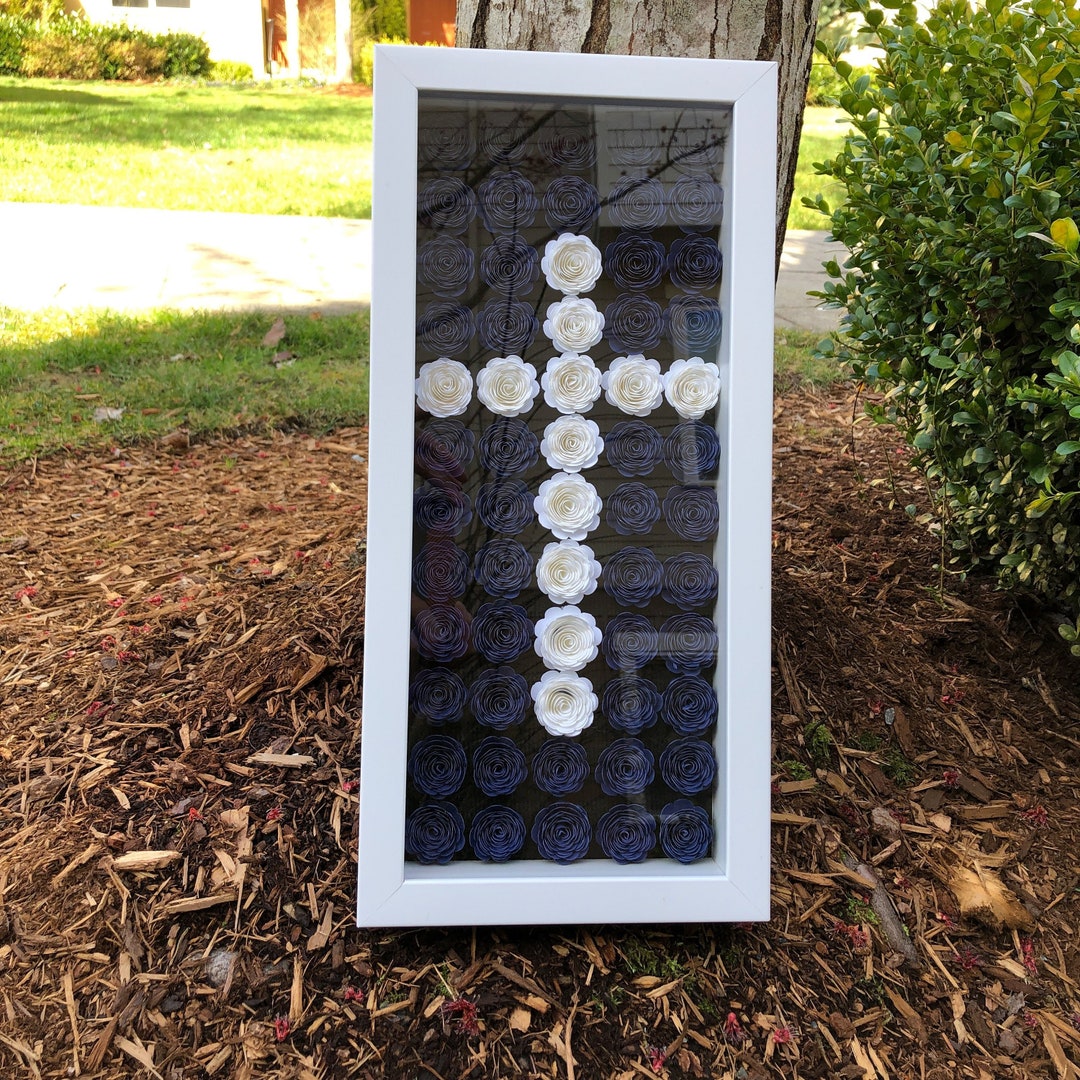 Floral Shadow Box: Navy & White Paper Flower Cross (6x14 Inches) - Etsy
