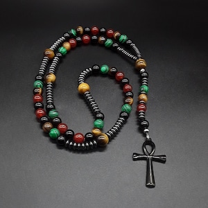 The Multicolored Ankh 5 Decade Catholic Rosary Made of Black Onyx ...