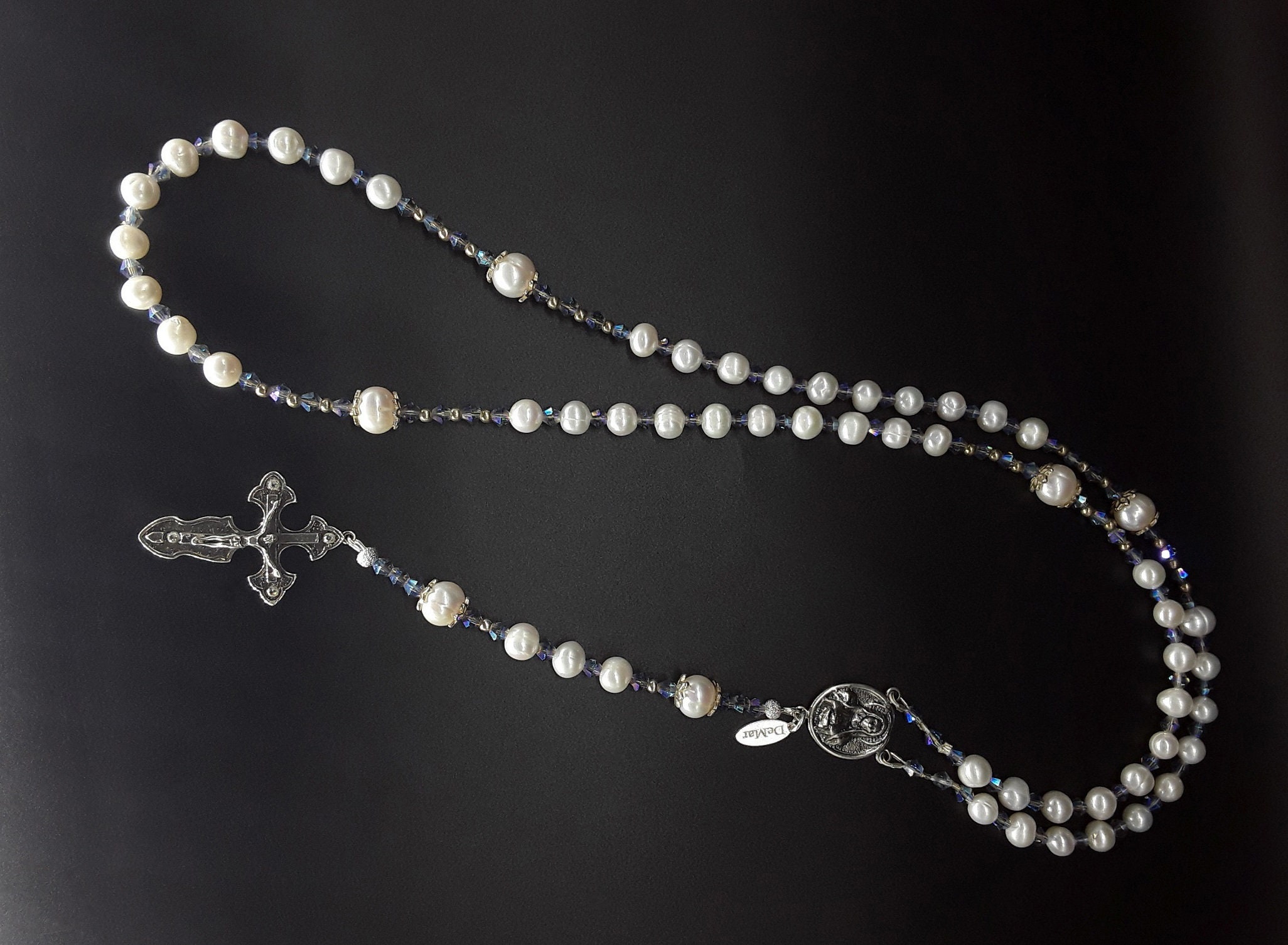 The Pearl Moonstone 5 Decade Catholic Rosary (alt Ver 2) White Pearls ...