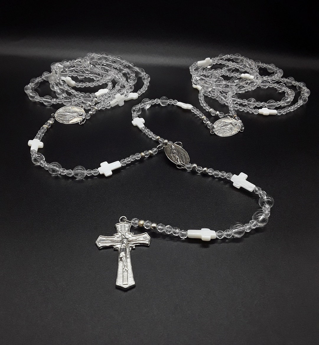 The Silver Wedding Lasso Rosary Made of Natural Quartz Crystal Beads ...