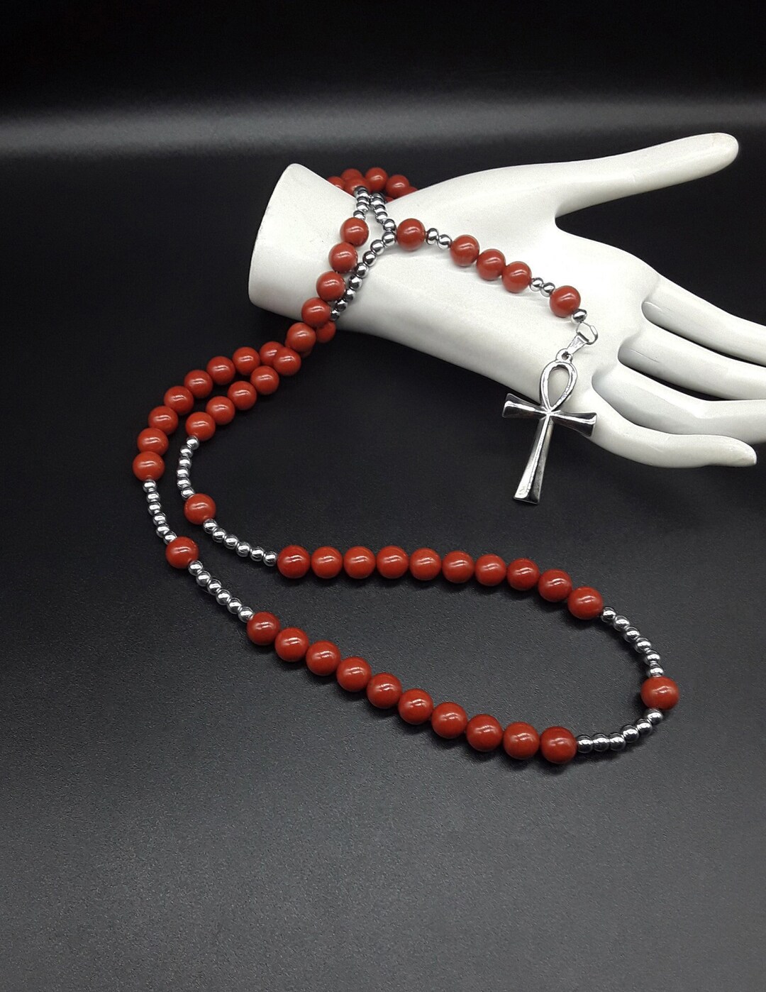 The Red Dawn Ankh Elite 5 Decade Catholic Rosary Made of Quality Jasper ...