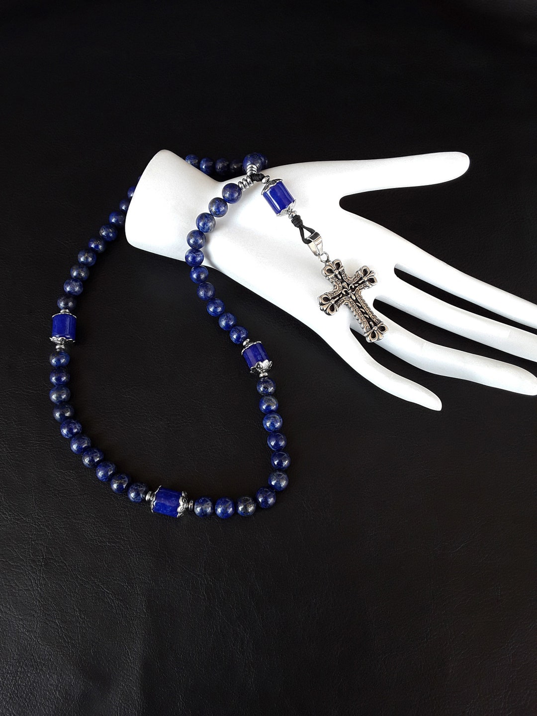 The Sanctum Orthodox (v. 50)rosary Made of Lapis Lazuli, Hematite, 925 ...