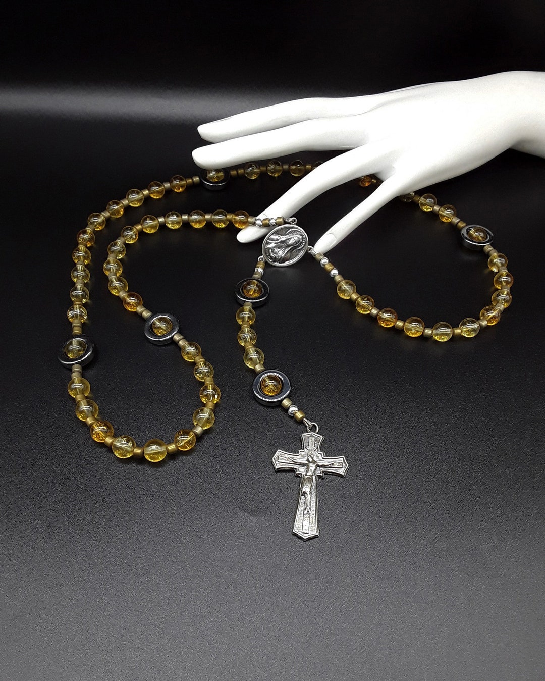 The Sun Rosary of Helios Rosary Necklace Made of Citrine, Hematite, 925 ...