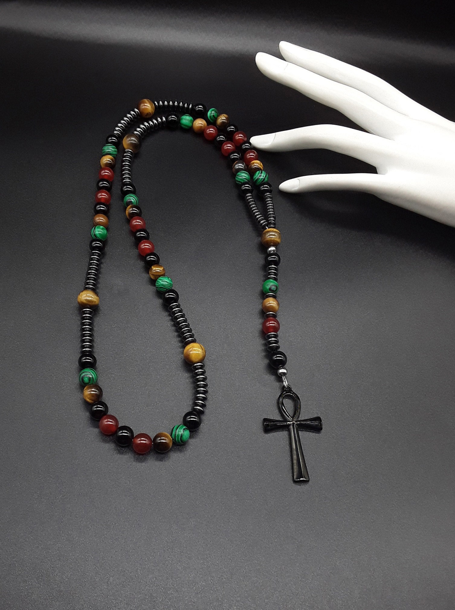 The Multicolored Ankh 5 Decade Catholic Rosary Made of Black Onyx ...
