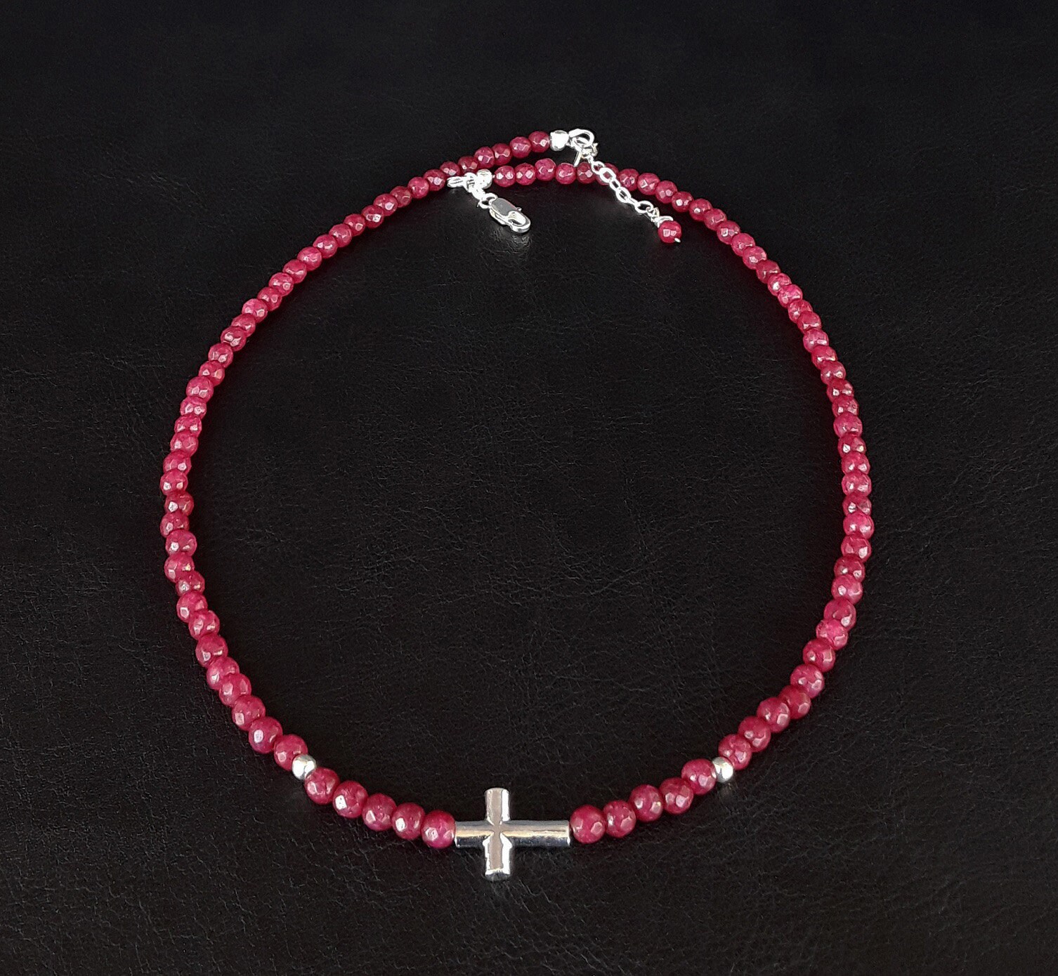 The Ruby Silver Cross Necklace Made of High Quality Red Ruby Gemstones ...