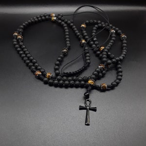 The Ankh Cross Catholic Rosary 15 Decades - Made of Pure Tiger's Eye ...