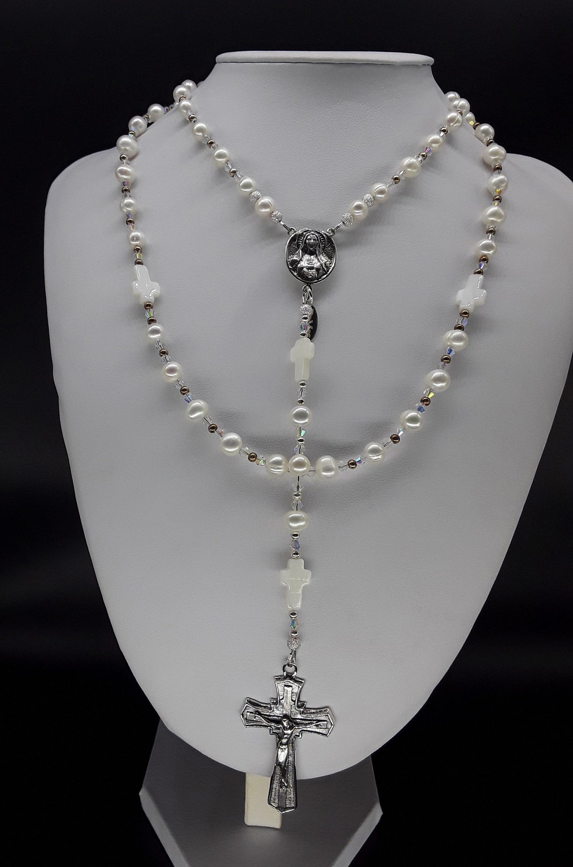 The Pearl Moonstone 5 Decade Catholic Rosary large Pearls | Etsy