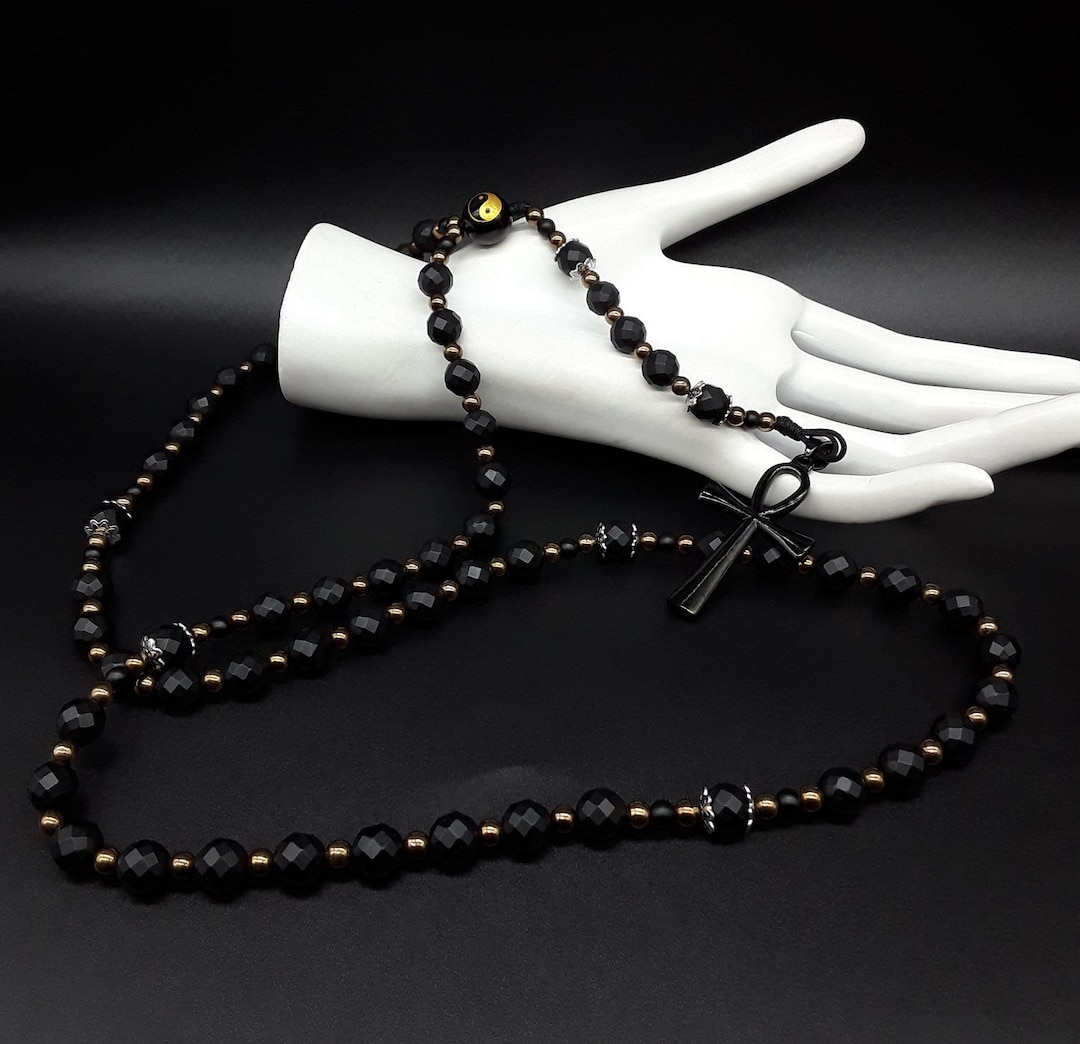 The Catholic Yin and Yang 5 Decade Ankh Rosary, Hematite, Polygonic ...