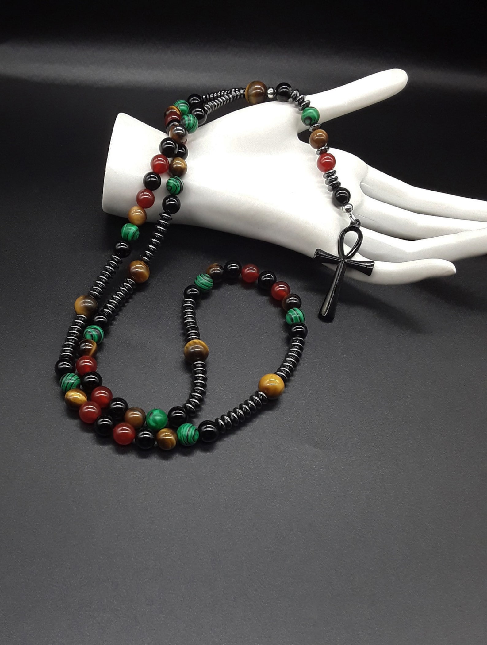 The Multicolored Ankh 5 Decade Catholic Rosary Made of Black Onyx ...