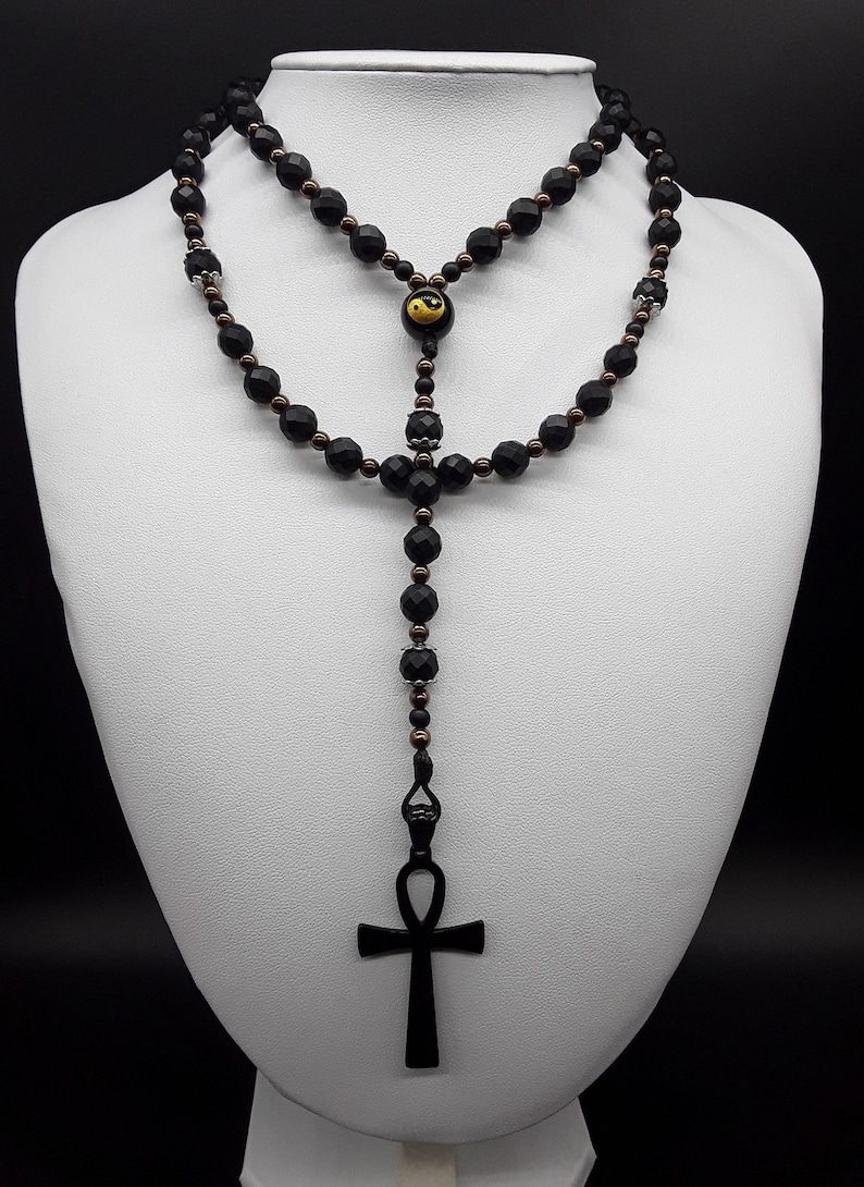 The Catholic Yin and Yang 5 Decade Ankh Rosary, Hematite, Polygonic ...