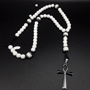 The Ankh 5 Decade Catholic Rosary Made of White Volcanic Lava Stone ...