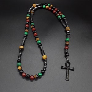 The Multicolored Ankh 5 Decade Catholic Rosary Made of Black Onyx ...