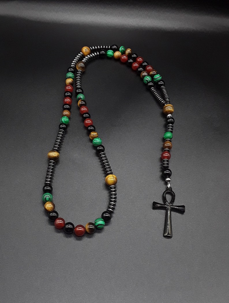 The Multicolored Ankh 5 Decade Catholic Rosary Made of Black Onyx ...
