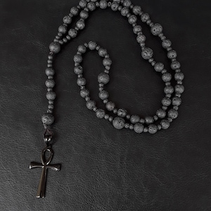 The Ankh Alt Ver 5 Decade Catholic Rosary Made of Volcanic Lava Stone ...