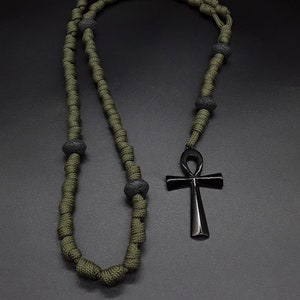 The Ankh Lava Knotted 5 Decade Rosary Made of Volcanic Lava Stone and a ...