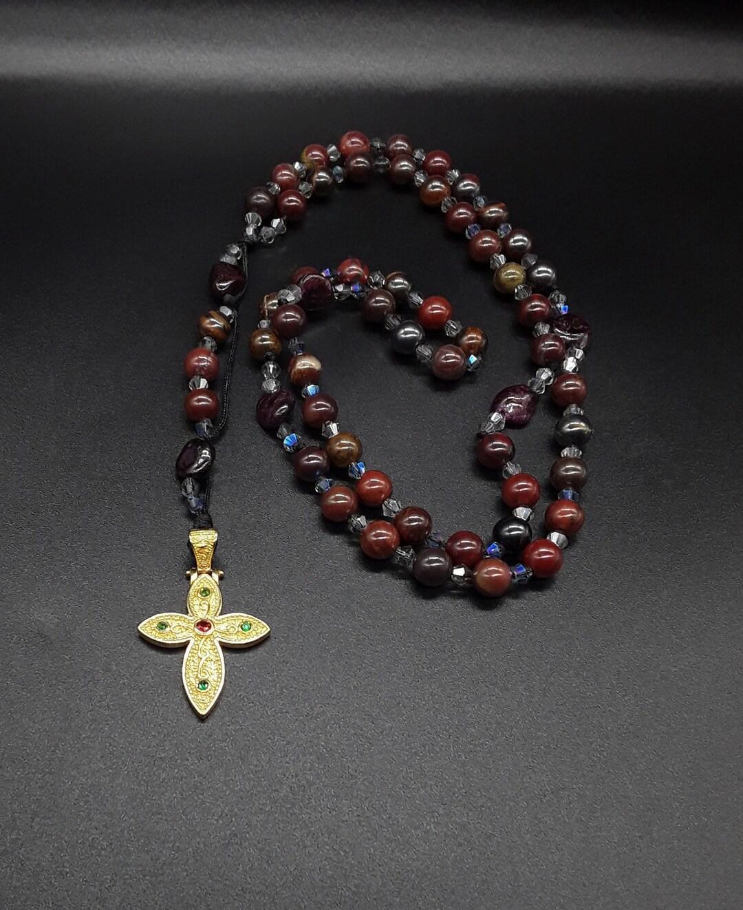 The Byzantine Catholic Elite Rosary Made of Iron Tiger, Natural Garnet ...