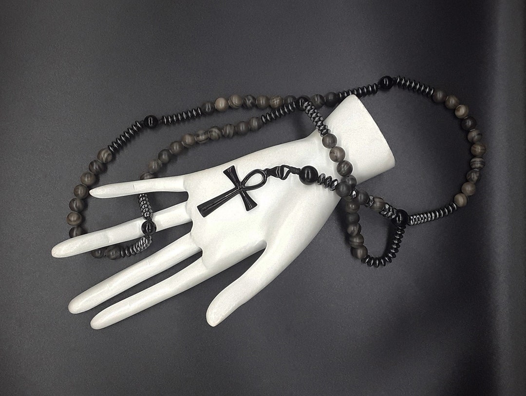 The Dark Ankh Elite 5 Decade Catholic Rosary Made of Black Onyx ...