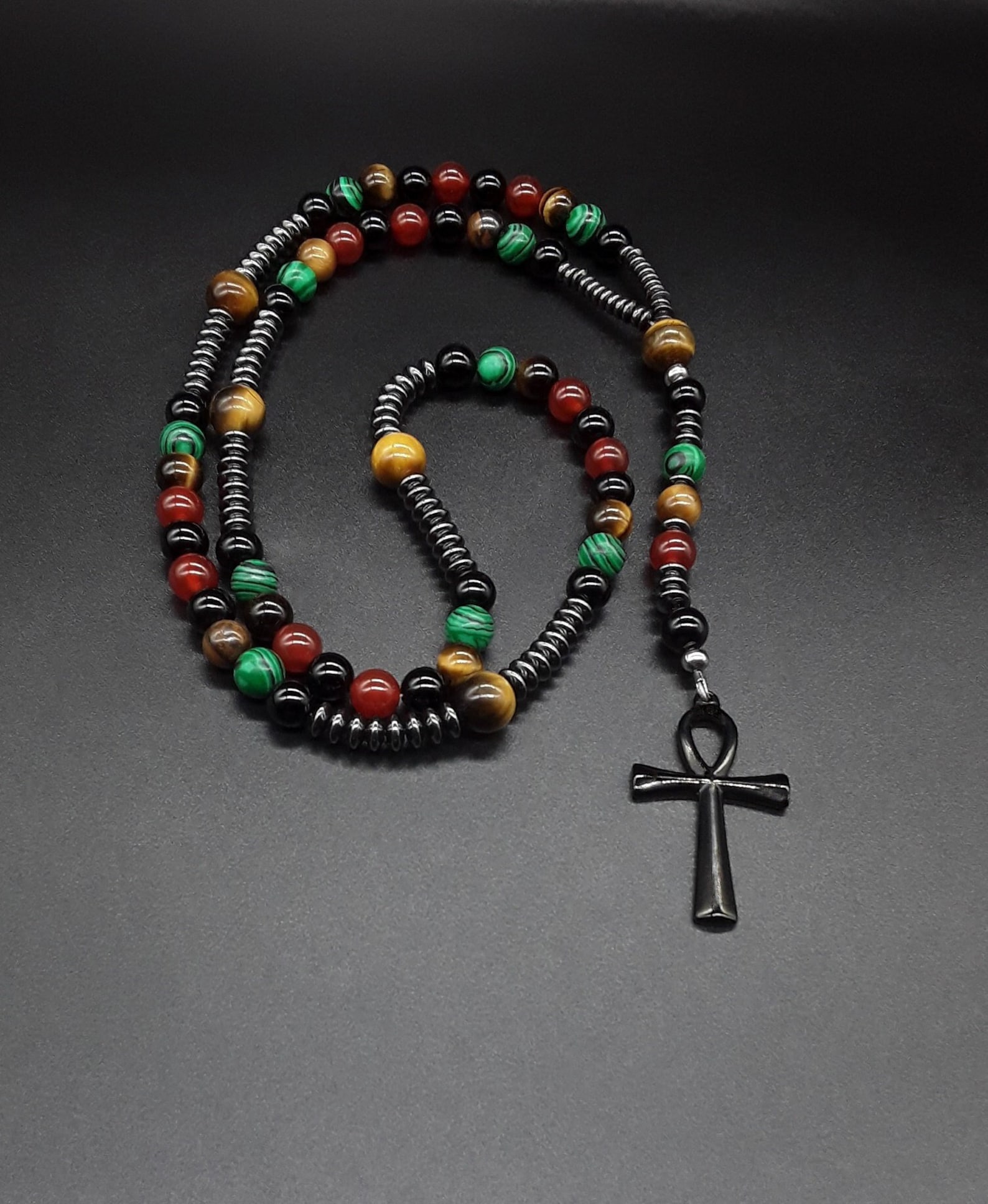 The Multicolored Ankh 5 Decade Catholic Rosary Made of Black Onyx ...