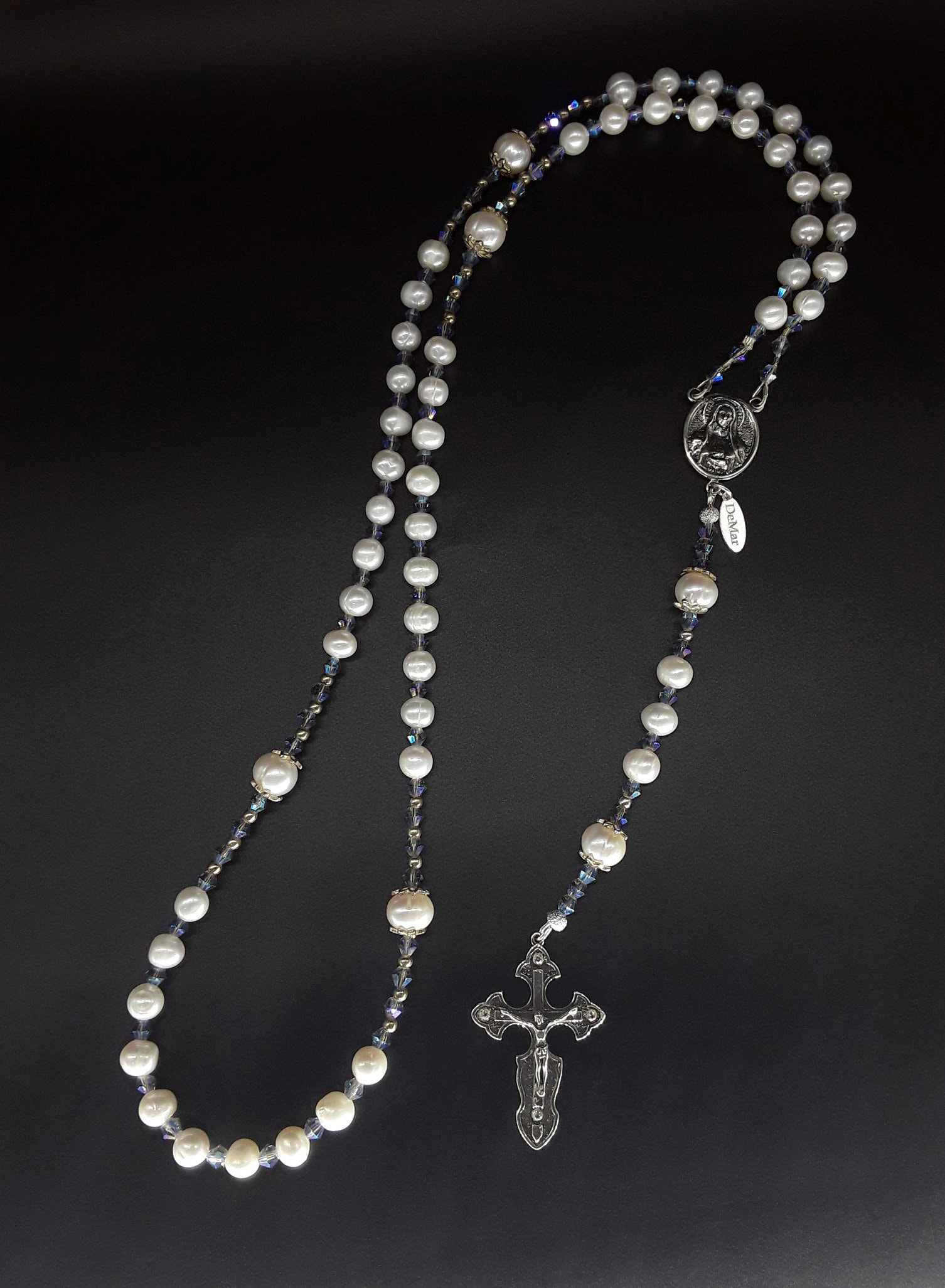 The Pearl Moonstone 5 Decade Catholic Rosary (alt Ver 2) White Pearls ...