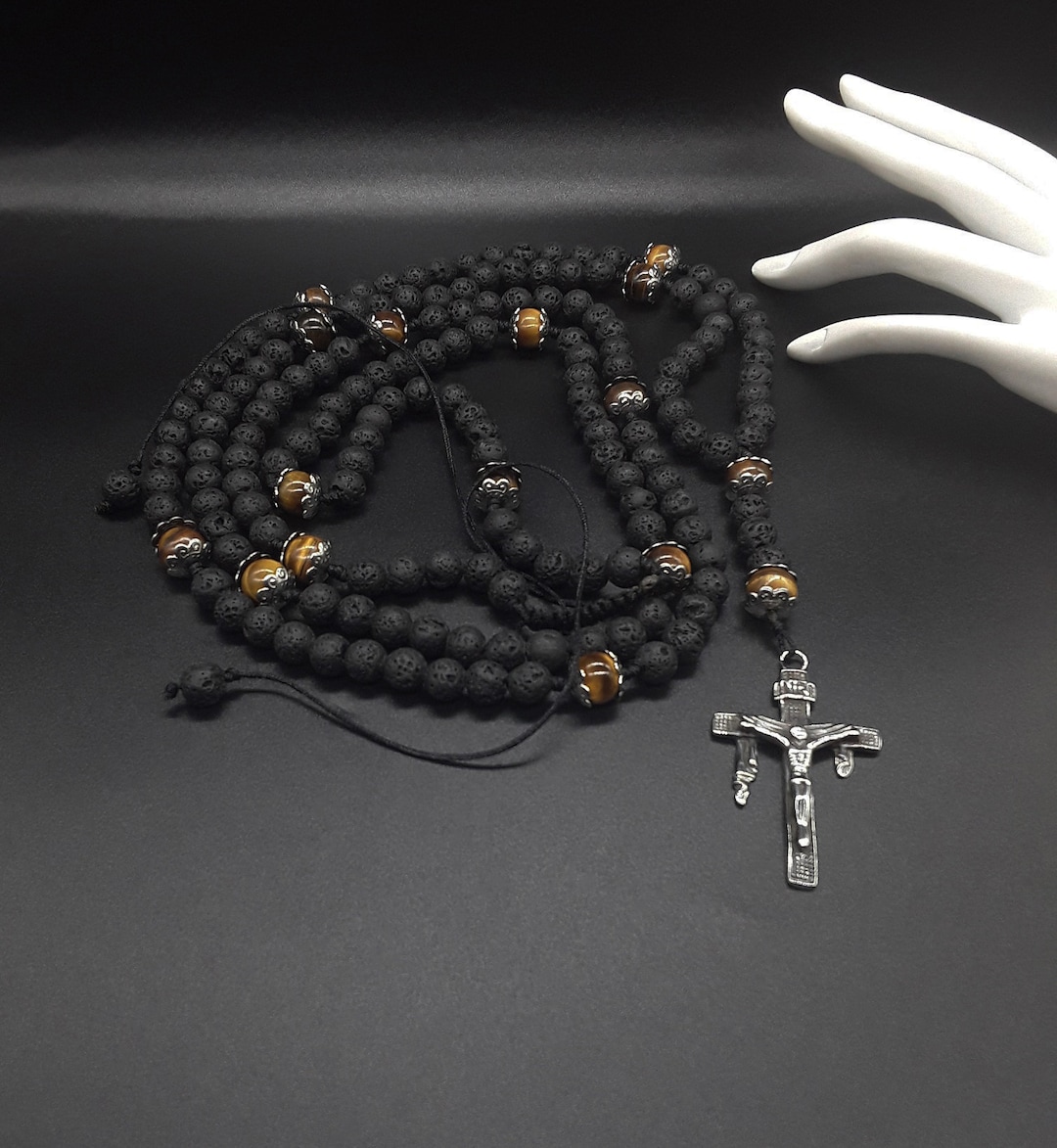 The Crucifix Cross Catholic Rosary - 15 Decades - Made of Tiger's Eye ...