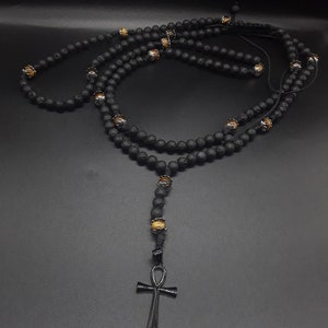 The Ankh Cross Catholic Rosary 15 Decades - Made of Pure Tiger's Eye ...