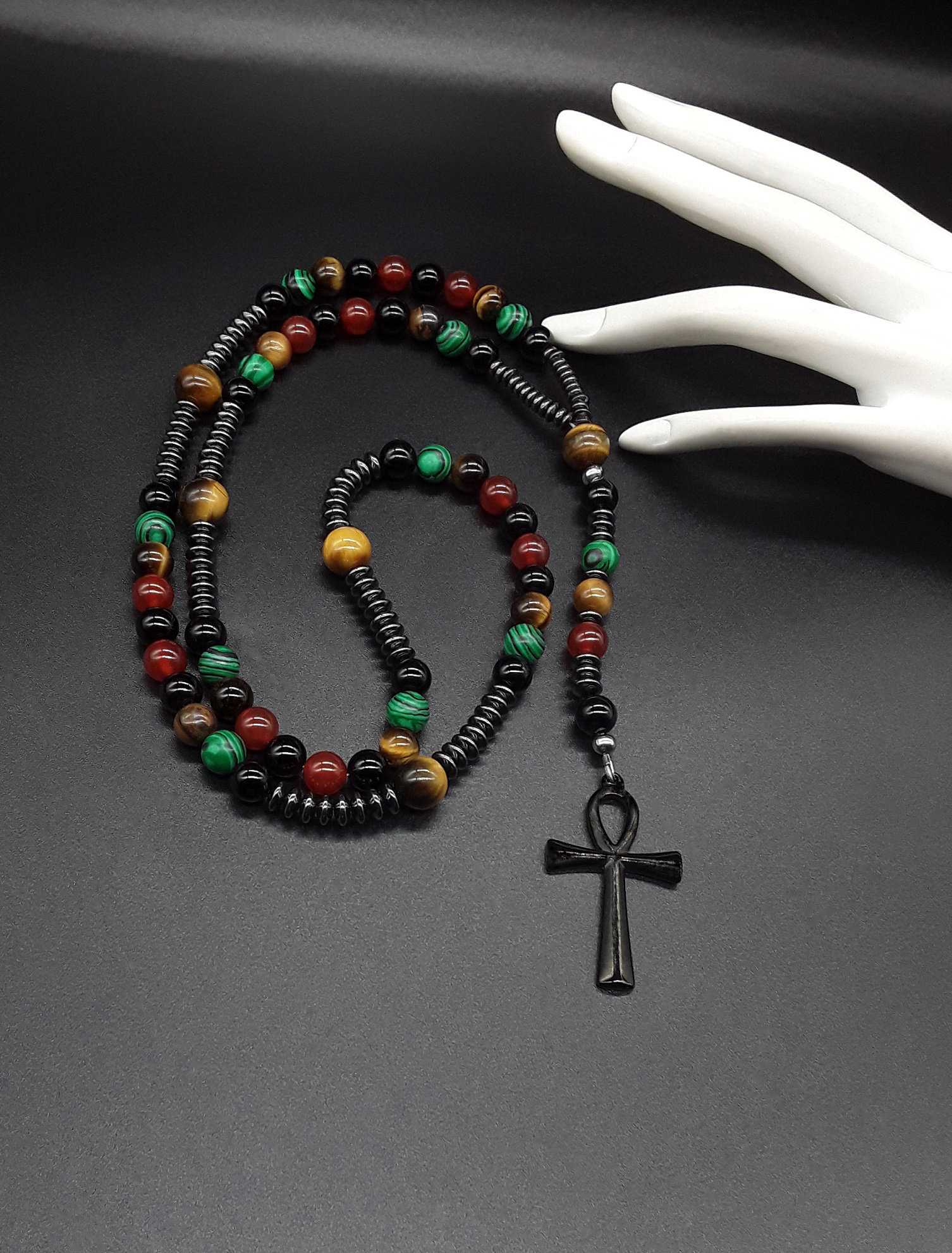 The Multicolored Ankh 5 Decade Catholic Rosary Made of Black Onyx ...